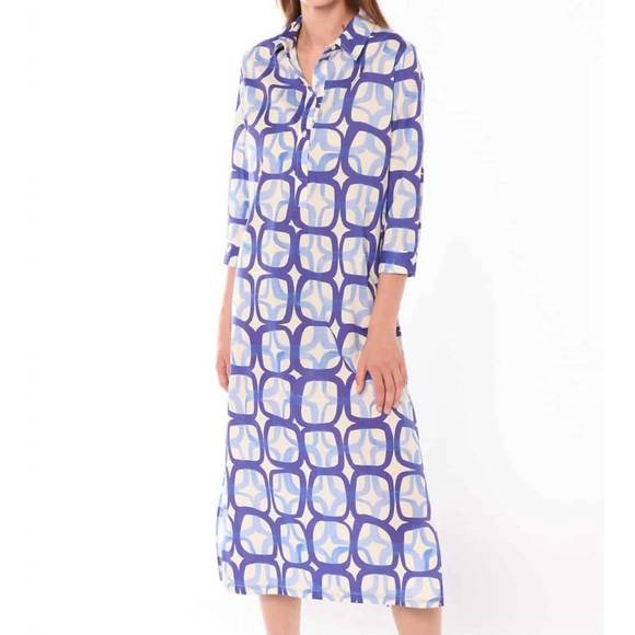 Vilagallo | Dresses | New Vilagallo Marion Dress In Deep Blue Art Print ...